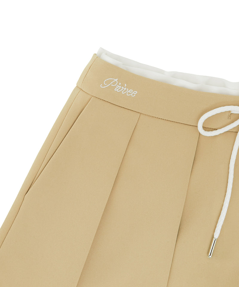 PIV'VEE Preppy String Pleated Skirt - Milk Tea Beige– Sokim