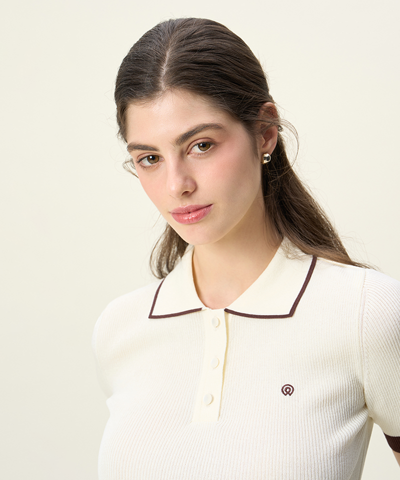 FORDI Line Collar Short Sleeve Knit - Cream– Sokim