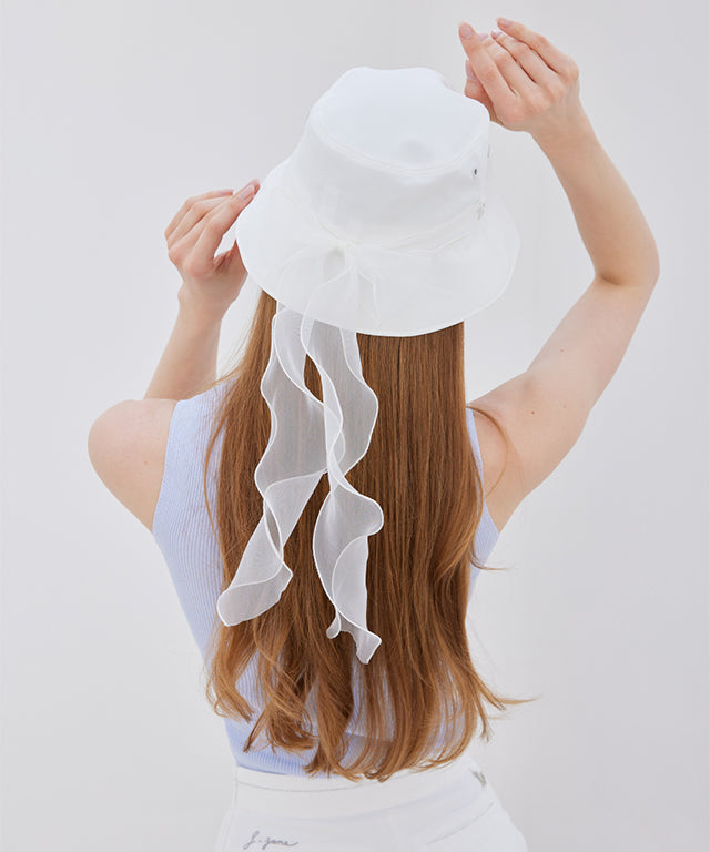 J.Jane Hidden Logo Ribbon Bucket Hat - (White-Blue)