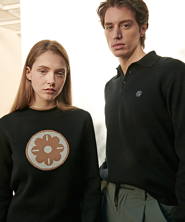 AVEN Signature Flower Jacquard Wool Knit - Black– Sokim