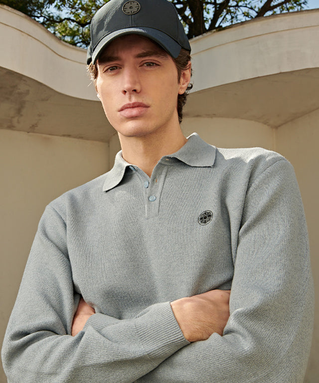 AVEN Men's Signature Flower Jacquard Wool Knit - Sky Blue– Sokim